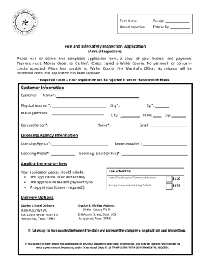 Fillable Online Fire and Life Safety Inspection Application - Waller ...