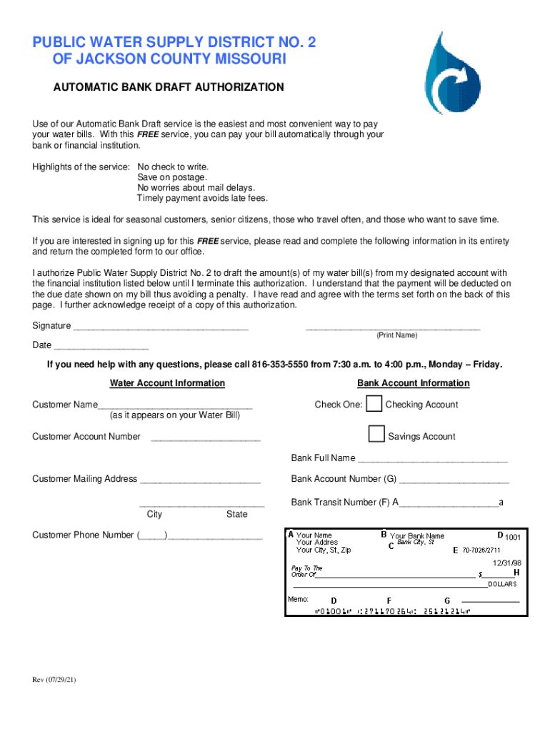 Fillable Online Bill PaymentPublic Water Supply District 2 of Cass ...