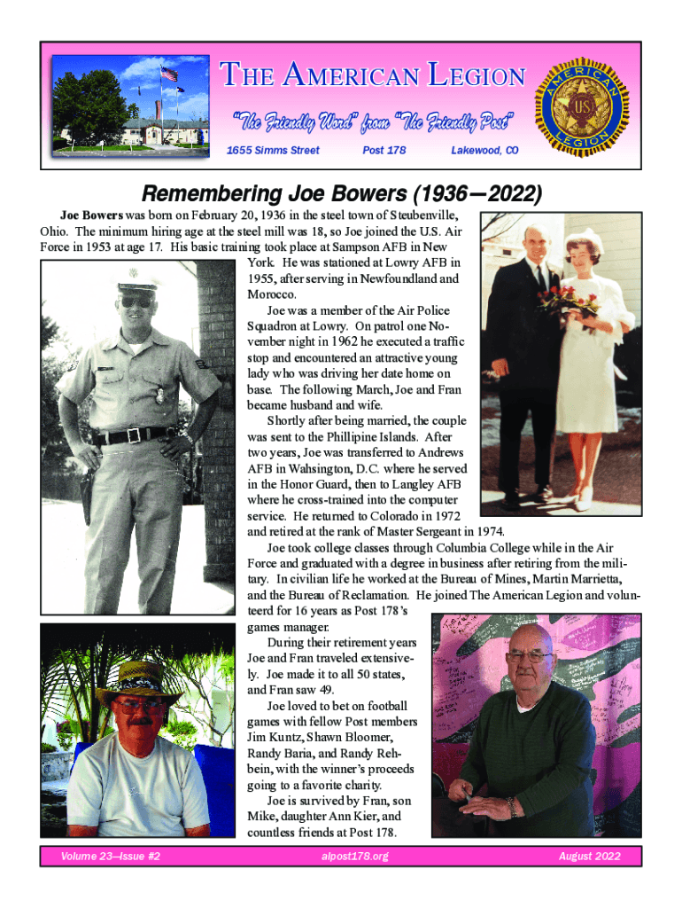 Fillable Online Remembering Joe Bowers (19362022) Fax Email Print - pdfFiller