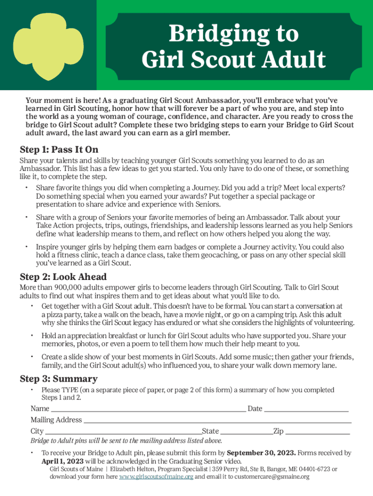 Fillable Online Girl Scout Bridge to Adult Ceremony Ideas Fax Email ...