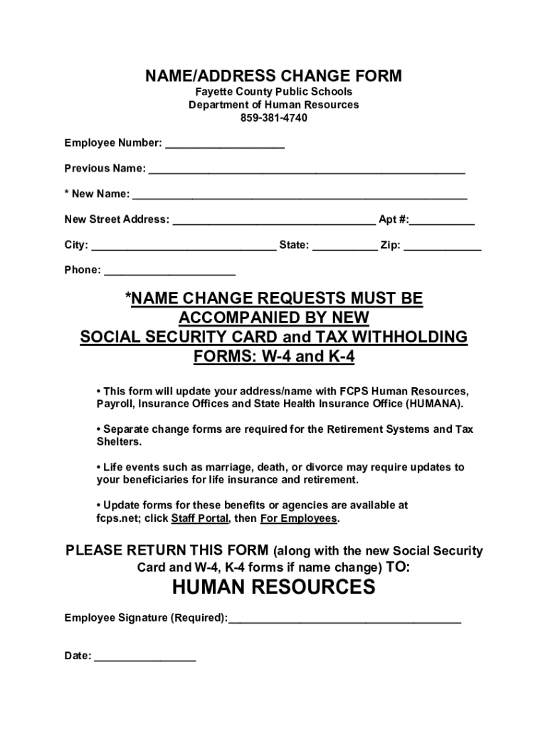 Fillable Online Name/ADDRESS CHANGE FORM Fax Email Print - pdfFiller