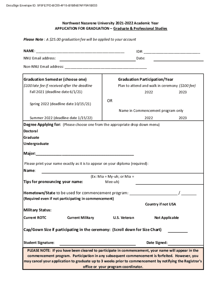 Fillable Online A $25.00 graduation fee will be applied to your account ...