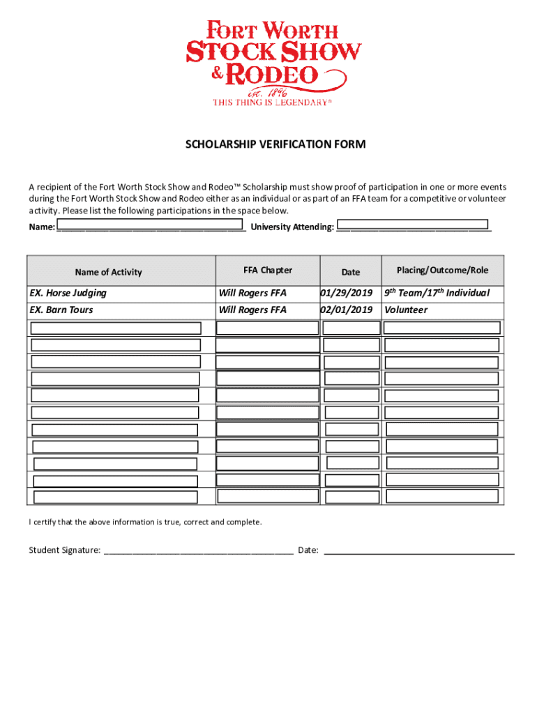 Fillable Online SCHOLARSHIP VERIFICATION FORM Fax Email Print - pdfFiller