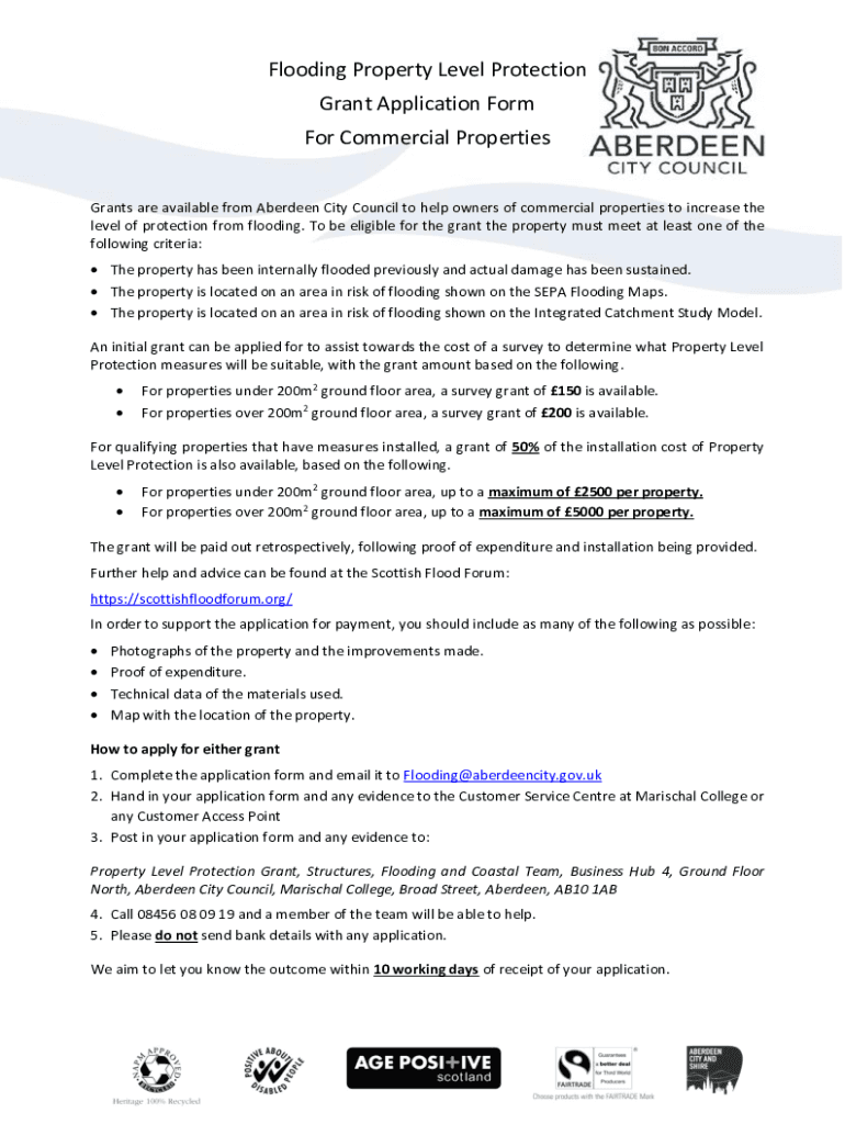 Fillable Online Flooding Property Level Protection Grant Application ...