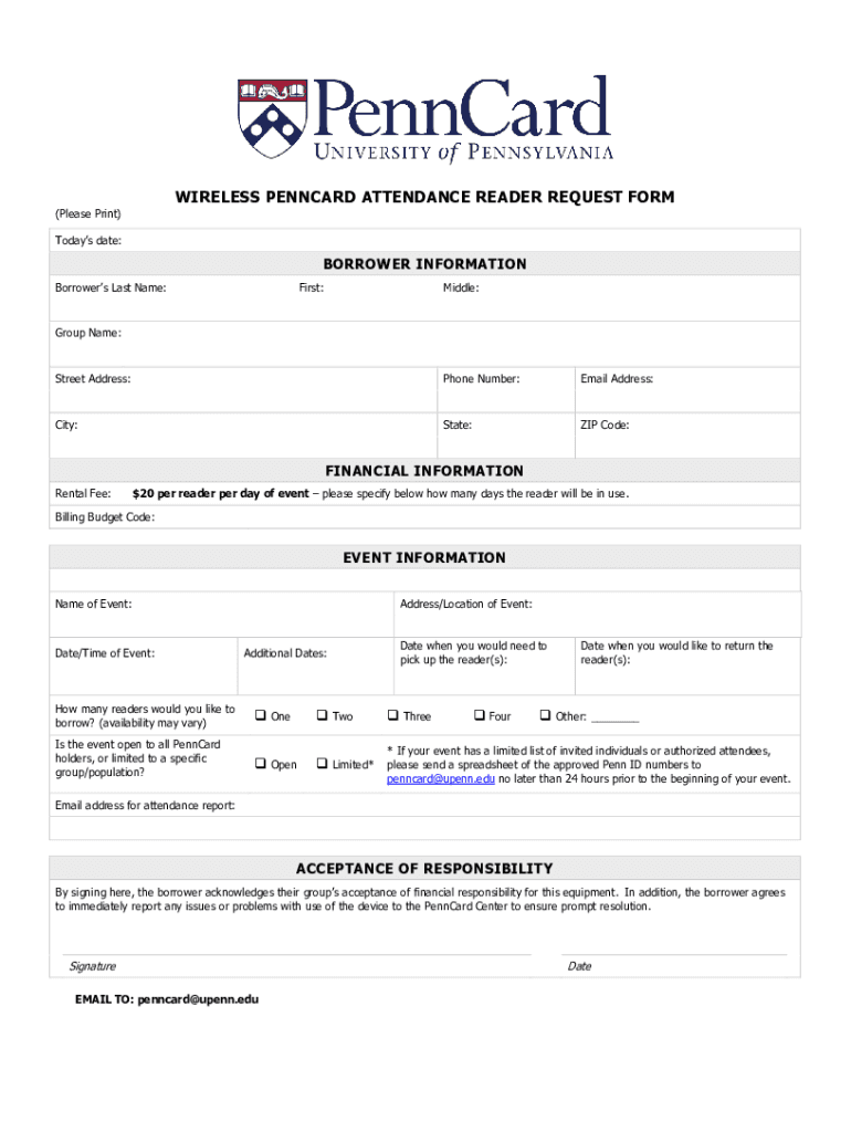 Fillable Online PennCard Request Form - University of Pennsylvania Fax ...