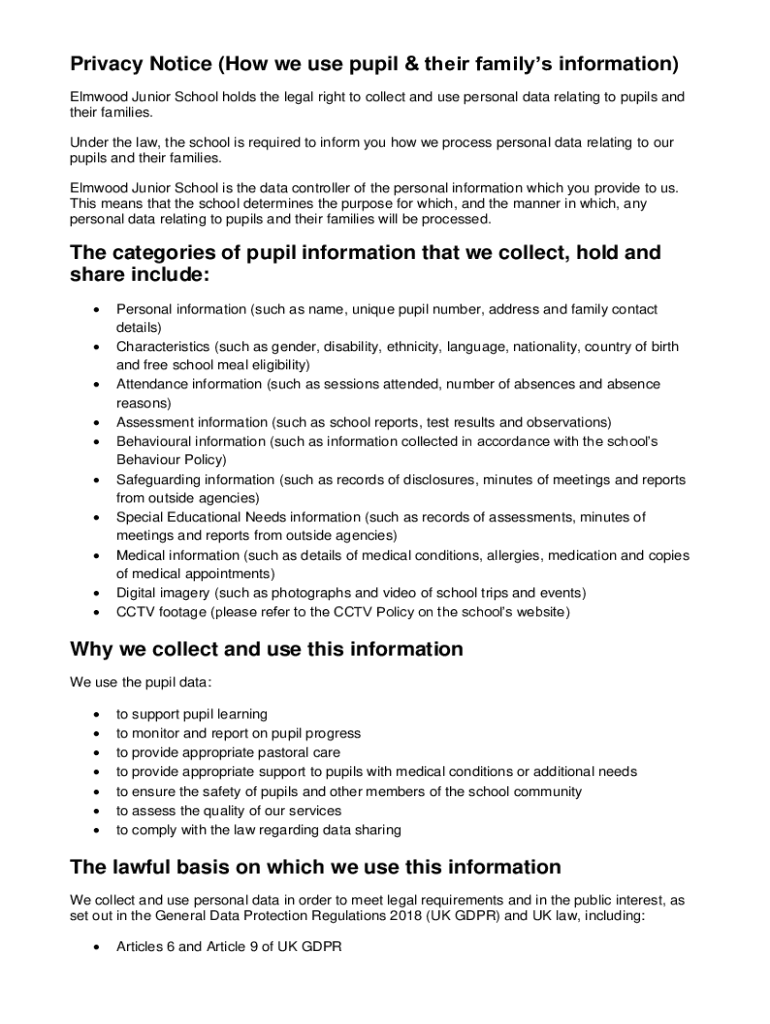 Fillable Online Privacy Notice (How we use pupil & their family's ...