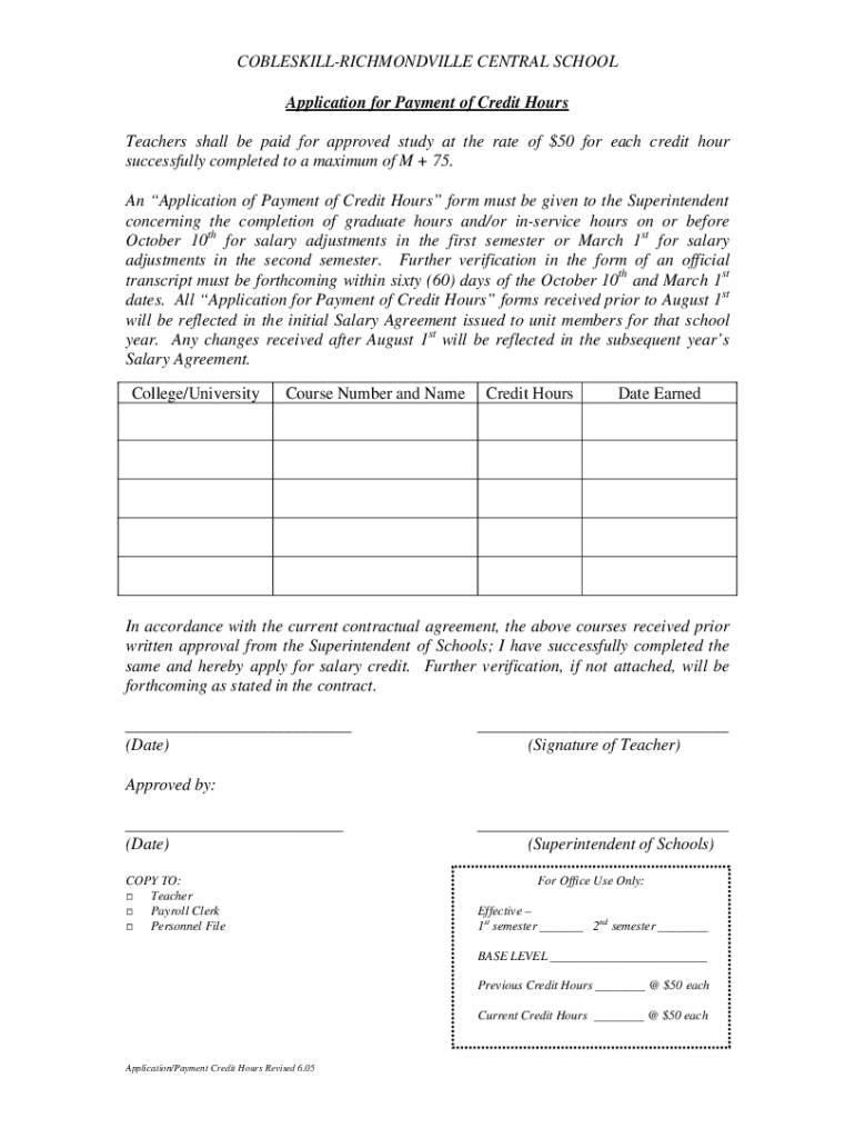 Fillable Online Application Payment Credit Hours Fax Email Print ...