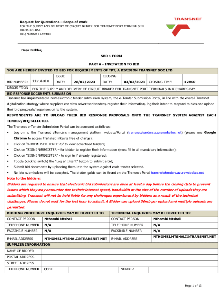 Fillable Online Request for QuotationsScope of work REQ NO: 11251159 ...