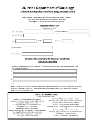 Fillable Online Sociology Department Certificate Program Fax Email ...