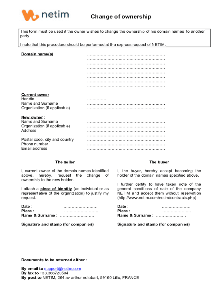 Fillable Online Transferring domain name ownership to LLC (Free form ...