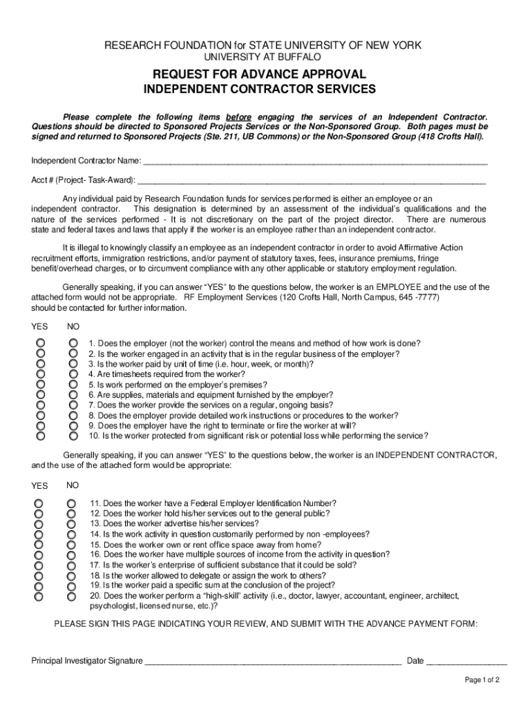 Fillable Online Advance Approval Form for Independent Contractor Fax Email Print - pdfFiller