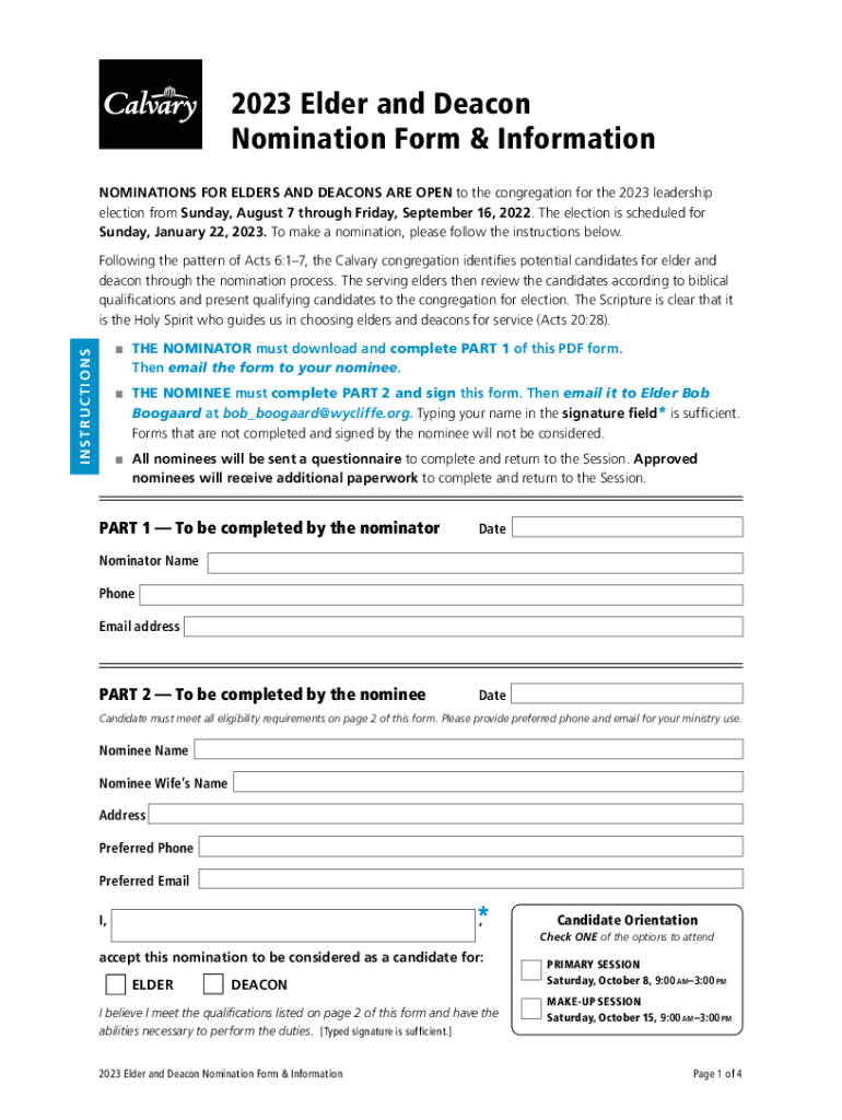 Fillable Online Elder/Deacon Nomination Form - Bethel Presbyterian ...