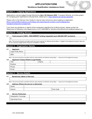 Fillable Online Workforce qualification assistance grant - application form. Workforce ...