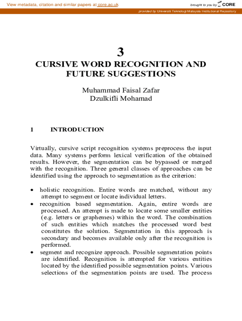 Fillable Online Cursive Word Recognition And Future Suggestions Fax