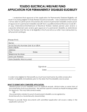 Fillable Online TOLEDO ELECTRICAL WELFARE FUND APPLICATION ... Fax ...
