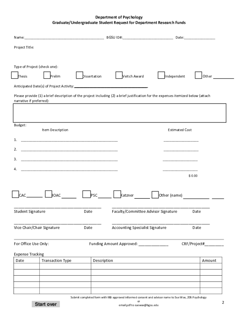 Fillable Online Graduate/Undergraduate Student Request for Department ...