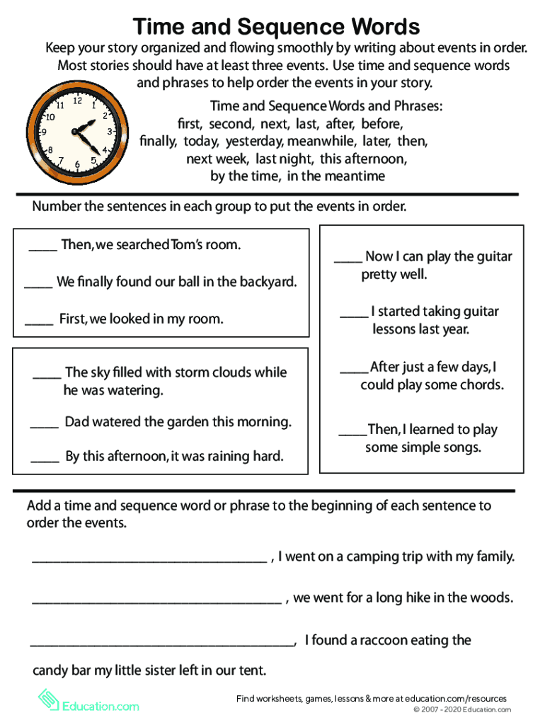 Fillable Online Writing Events in Sequence Worksheets Fax Email Print - pdfFiller