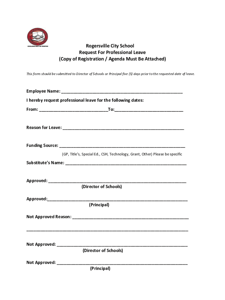 Fillable Online Rogersville City School Request For Professional Leave ...