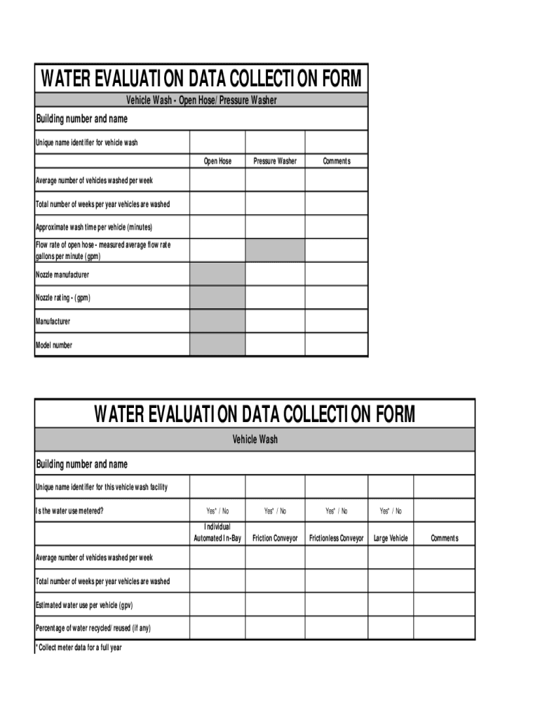 Fillable Online Water Evaluation Data Collection Form for Vehicle Wash ...