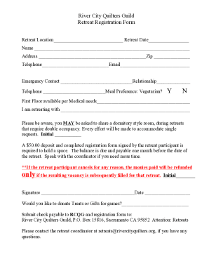 Fillable Online River City Quilters Guild Retreat Registration Form Fax ...