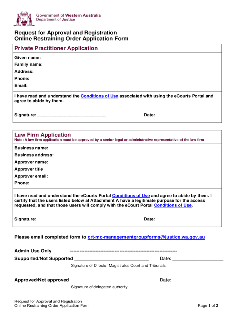 Fillable Online Request for Approval and Registration - Online Restraining Order Application ...