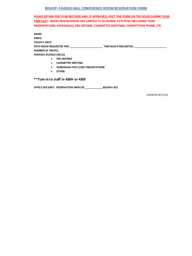 Fillable Online favrao hall conference room reservation form Fax Email ...