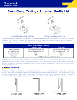 Fillable Online SnapNrack Ultra Rail Wide Base Seam Clamp w/ L Foot ...
