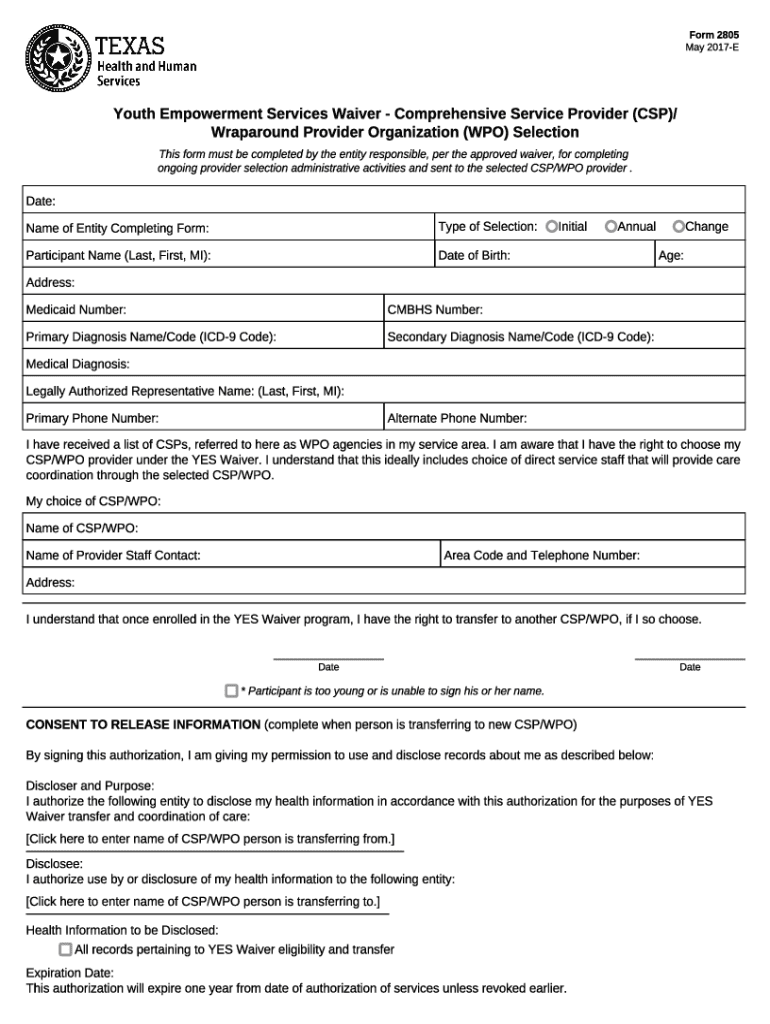 Fillable Online Youth Empowerment Services Waiver - Comprehensive ...