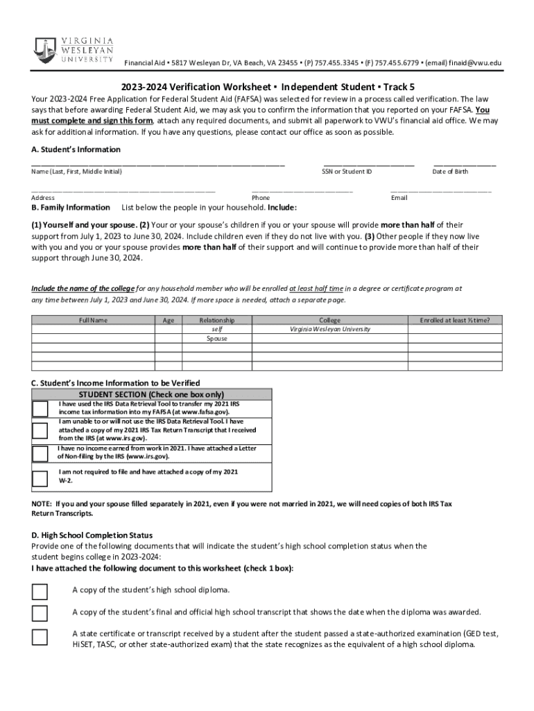Fillable Online FAFSA Verification Worksheets Fax Email Print - pdfFiller
