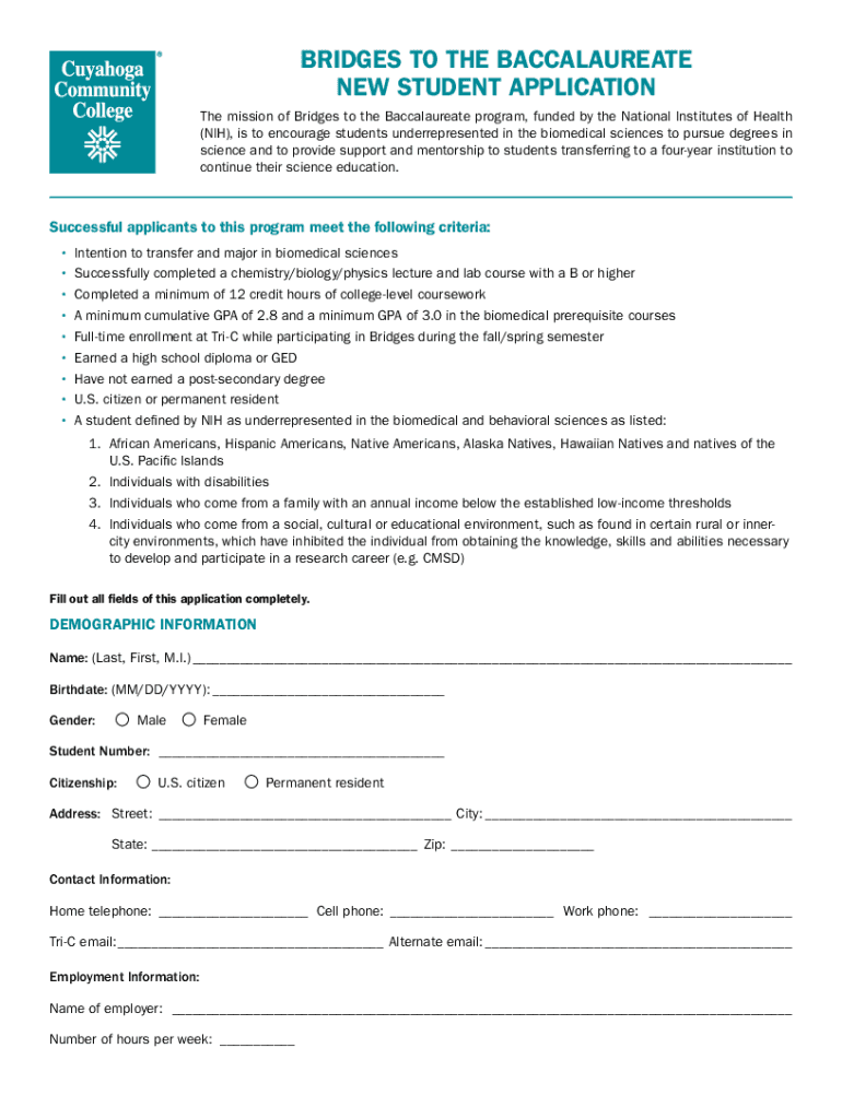 Fillable Online Cuyahoga Community College - Honors Bridges to Baccalaureate Application Fax ...