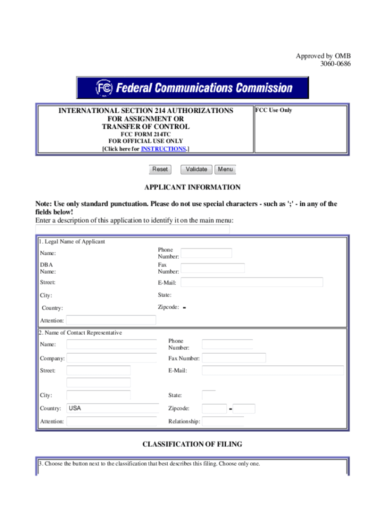 Fillable Online FCC Form 214TC International Section 214 Authorizations for Assignment Fax Email ...