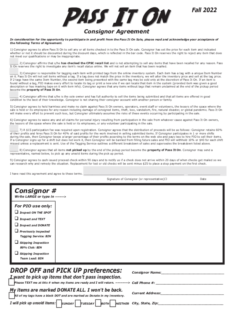 Fillable Online Fall22 - Consignor signup FREE Template Fax Email Print - pdfFiller