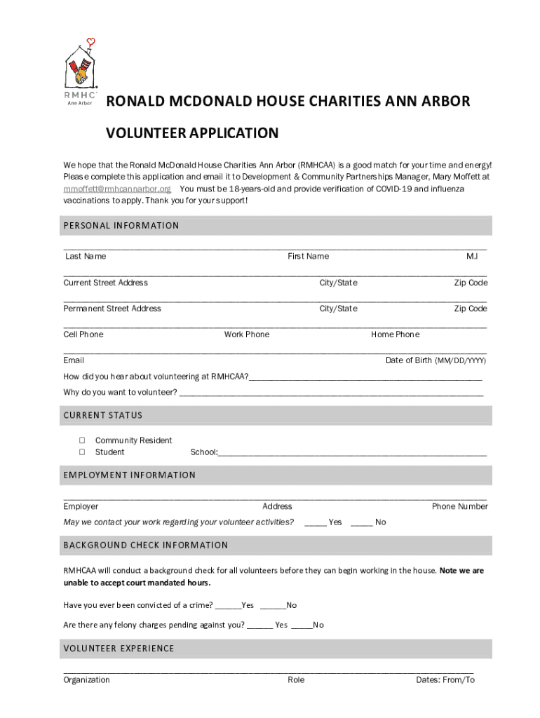 Fillable Online Ronald McDonald House Charities Ann Arbor Fax Email Print - pdfFiller