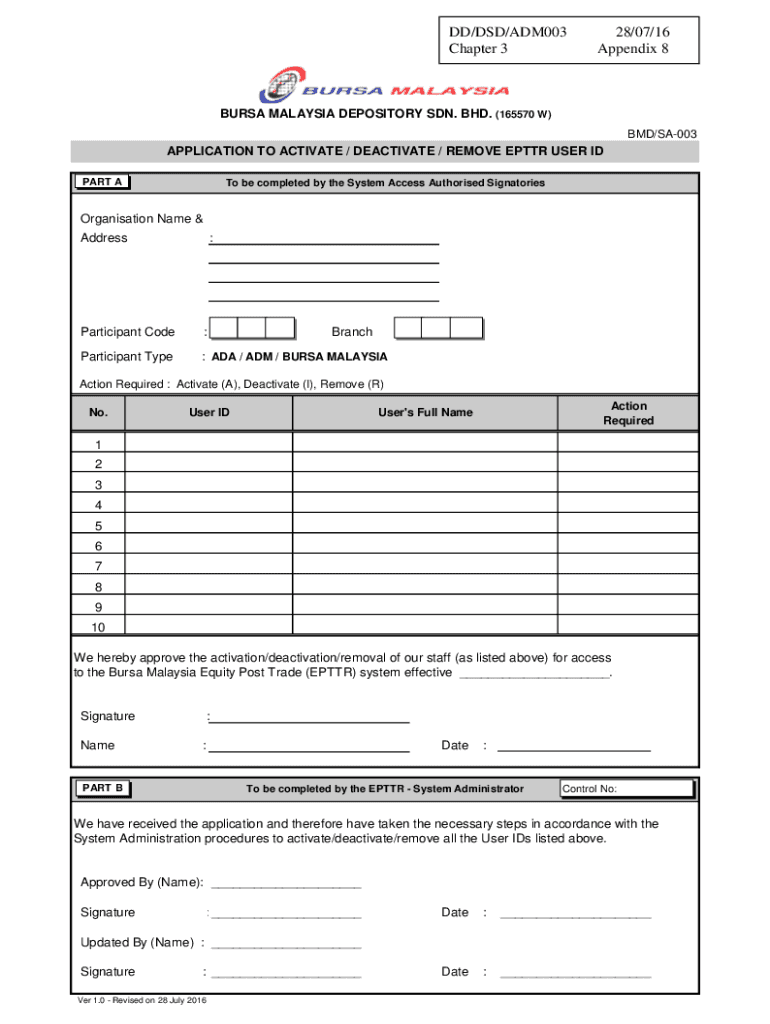 Fillable Online Active Deactivate Remove User ID Form. CDS Forms Fax ...