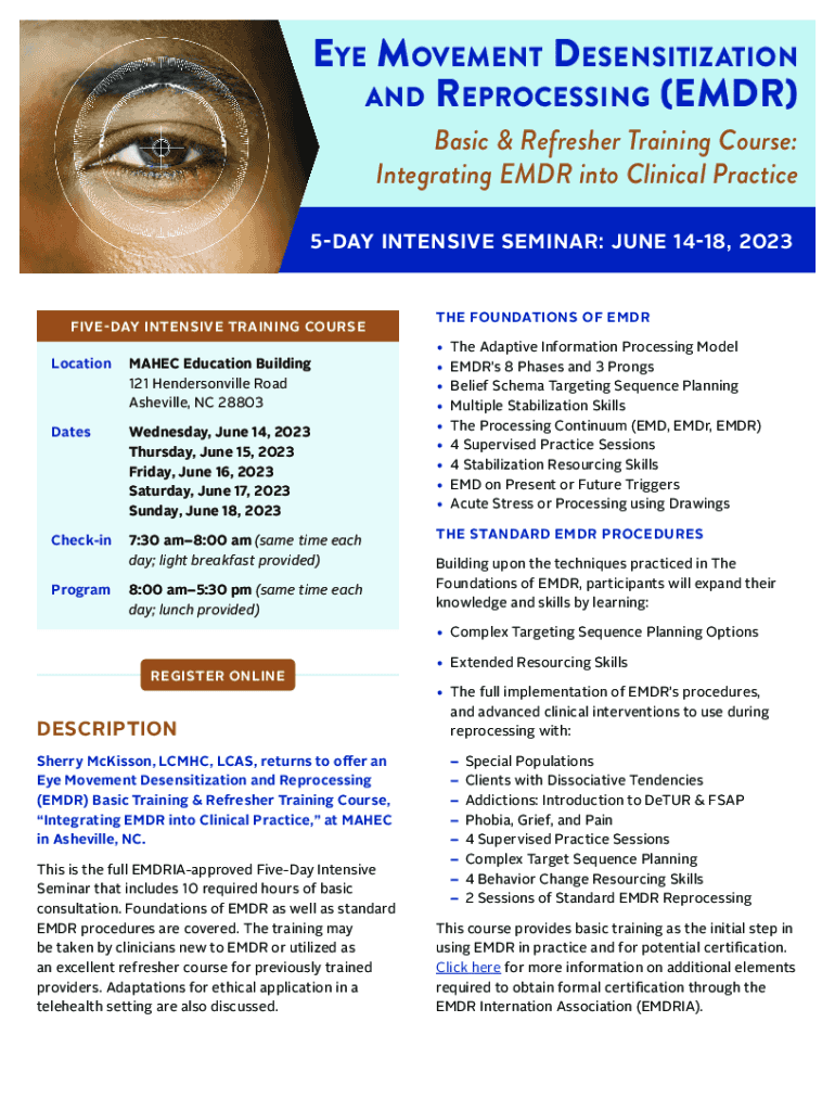 Fillable Online sys mahec anD REpRocEssing (EMDR) - Basic & Refresher Training Course ... Fax ...