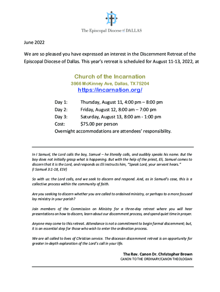 Fillable Online Discovery Retreat: First Participants Explore Discernment ... Fax Email Print ...