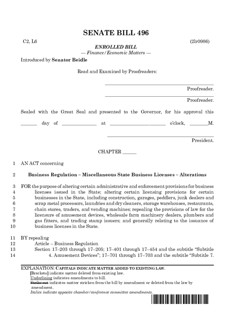 Fillable Online 2022 Regular Session - Senate Bill 496 First Reader Fax ...