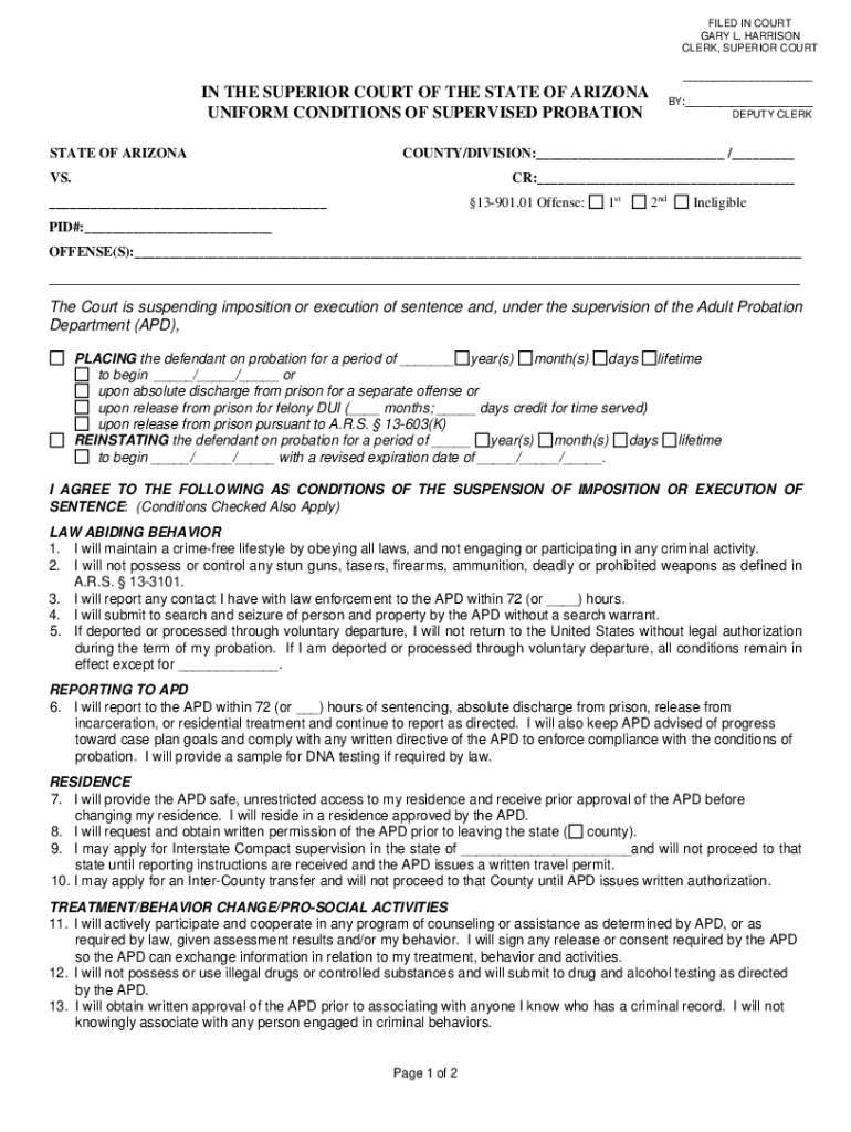 Fillable Online UNIFORM CONDITIONS OF SUPERVISED PROBATION Fax Email ...