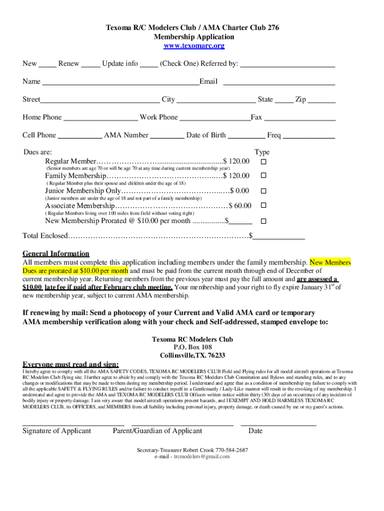 Fillable Online Texoma RC Standard Membership Fax Email Print - pdfFiller