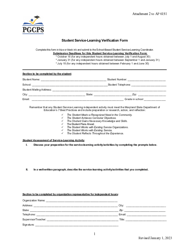 Fillable Online Fillable Student Service-Learning Verification Form ...