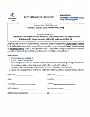 Fillable Online ARTICULATION CREDIT AWARD FORM Fax Email Print - pdfFiller