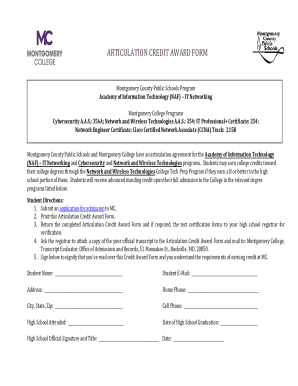 Fillable Online articulation credit award form Fax Email Print - pdfFiller