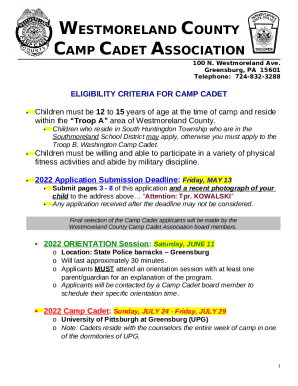 Camp Cadet Summer Program - Pennsylvania State Police Doc Template ...