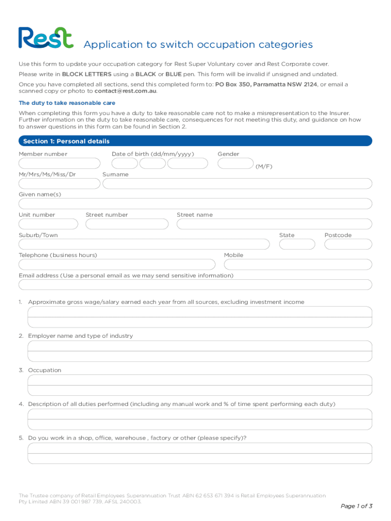 Fillable Online rest-super-change-your-insurance-form. ... Fax Email ...