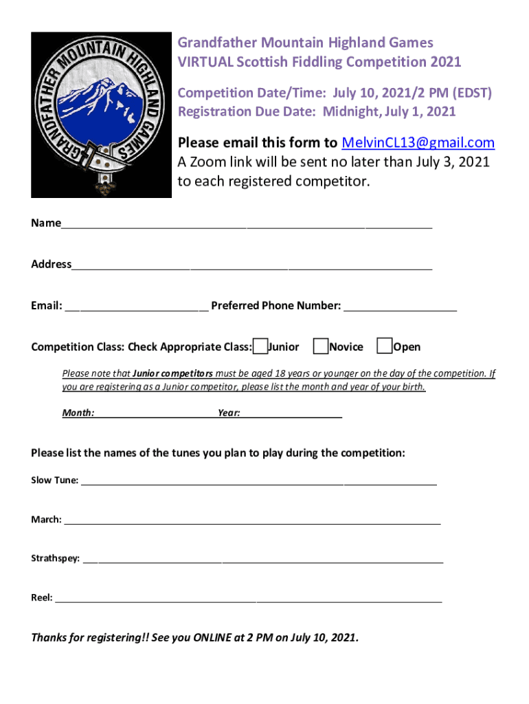 Fillable Online Grandfather Mountain Highland Games Fax Email Print - pdfFiller