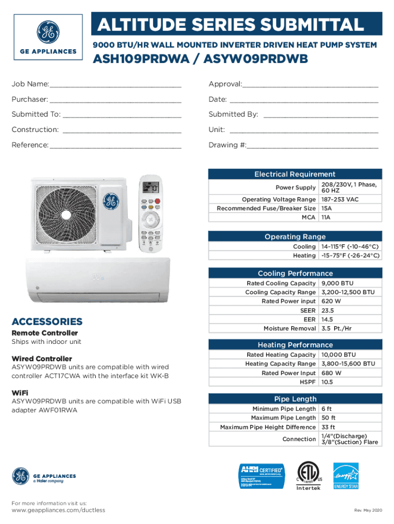 Fillable Online GE / General Electric Air Conditioners, Mini Splits ...