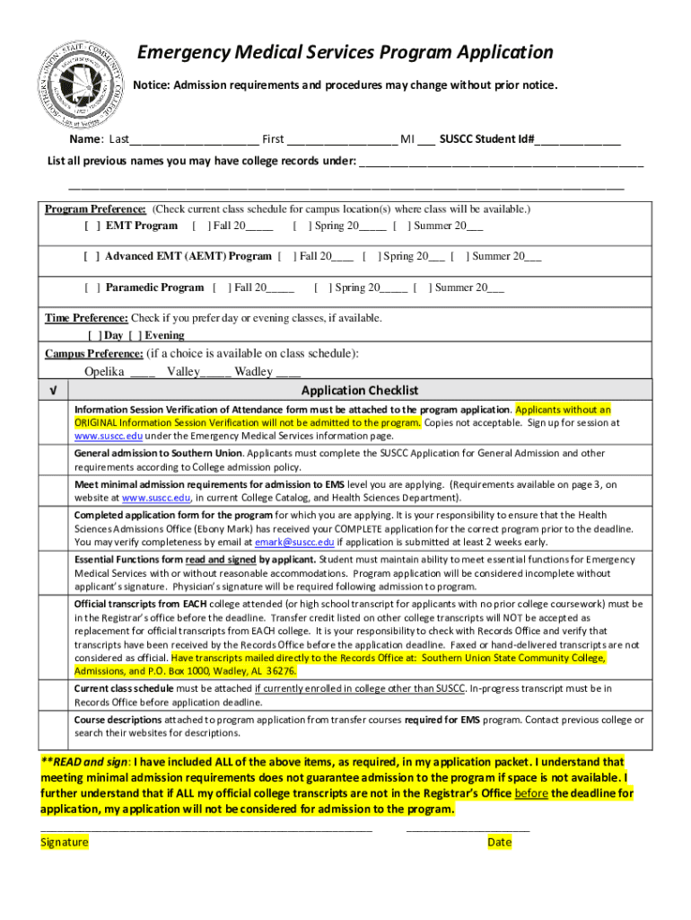 Fillable Online Admission Requirements - Paramedic Fax Email Print ...