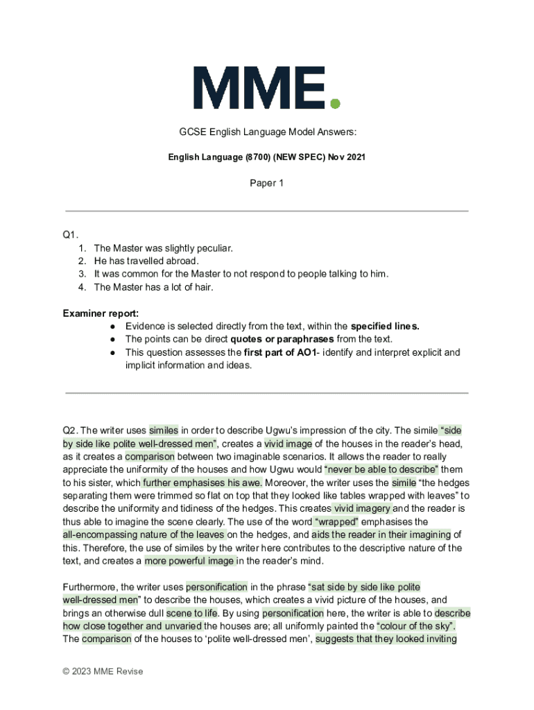 Fillable Online GCSE English Language Model Answers Fax Email Print ...