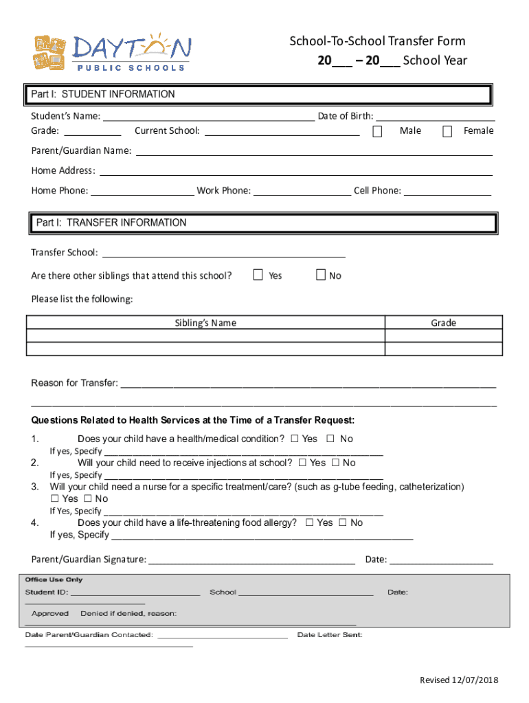 Fillable Online School Transfer Form.docx Fax Email Print - pdfFiller