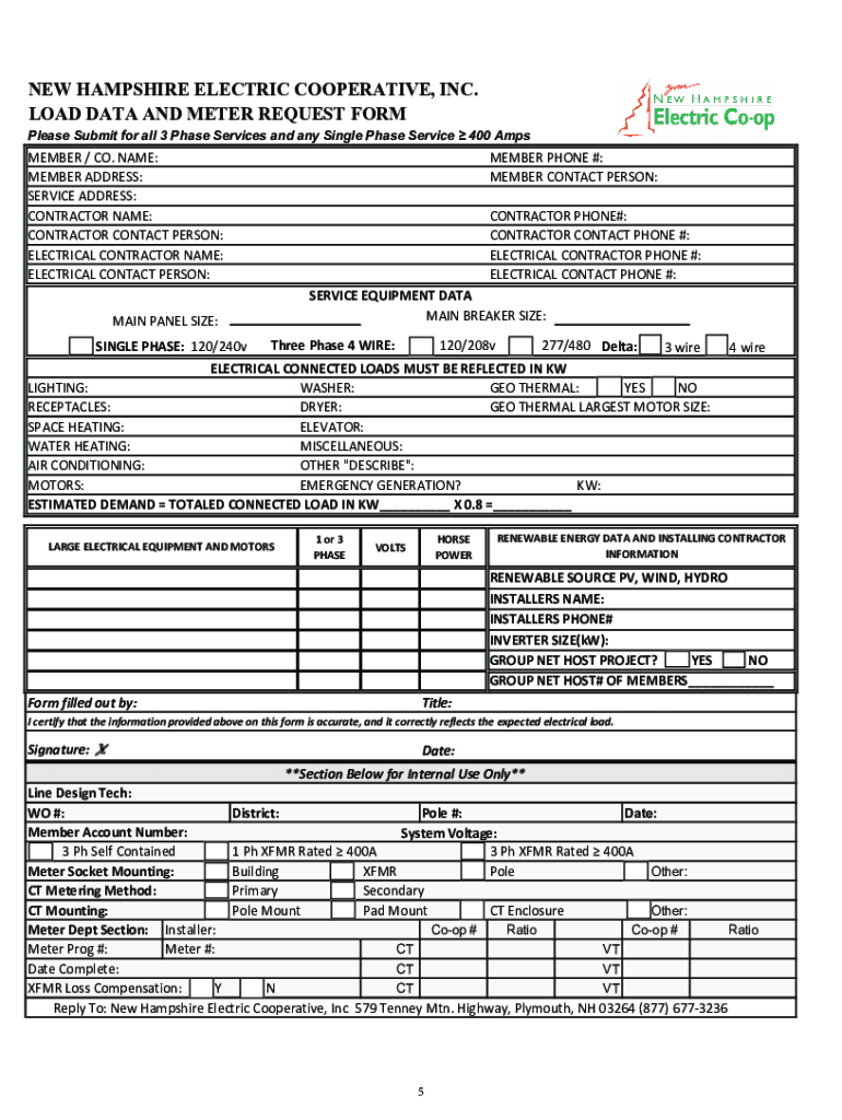 Fillable Online New Hampshire Electric Cooperative Contact Information ...